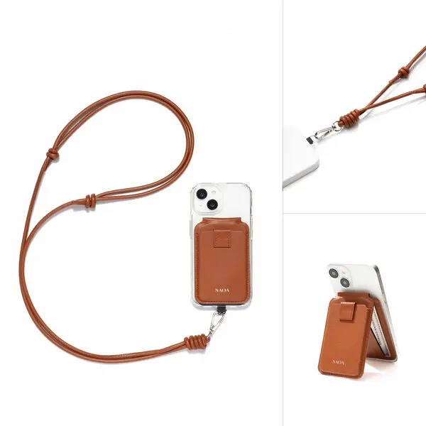 NAOA Bundle Mag-safe Wallet & Cross Body Phone Strap Cognac - Brown