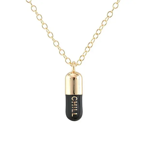Kris Nations Chill Pill Enamel Pendant Necklace - Gold/black