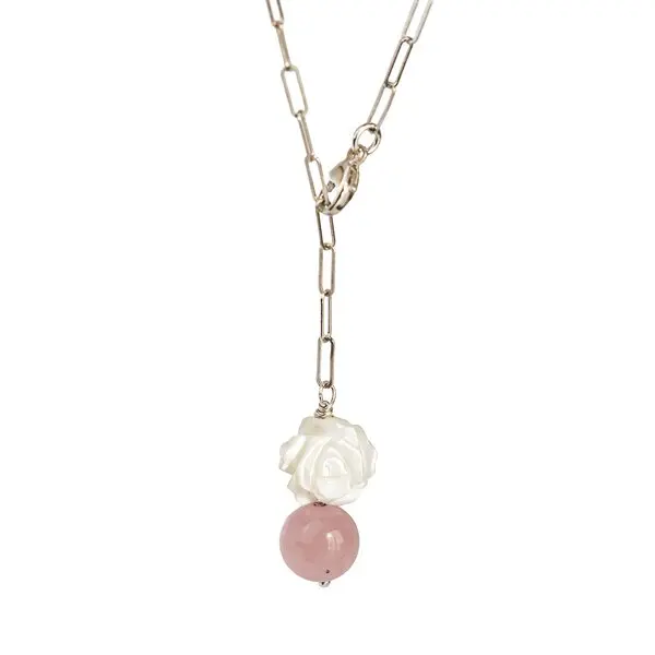 AMONTA Rose Quartz And Mother Of Pearl Necklace - Pink/silver/white