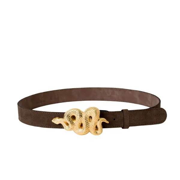 JUAN-JO Suede Belt With Gold Snake Buckle - Brown