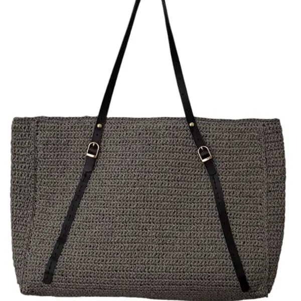 SPRINGMOONATELIER Handmade Raffia Beach Tote - Grey