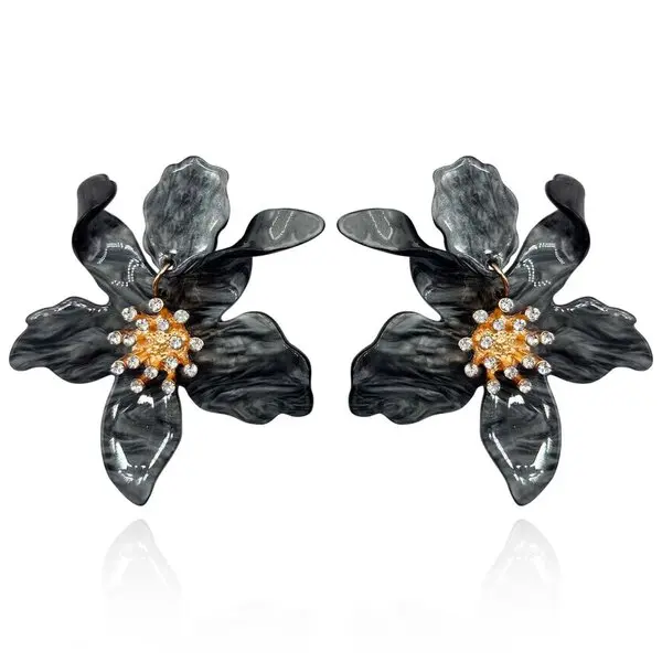 MICHAEL NASH JEWELRY Aurelia Floral Resin Drop Earrings - Black/grey