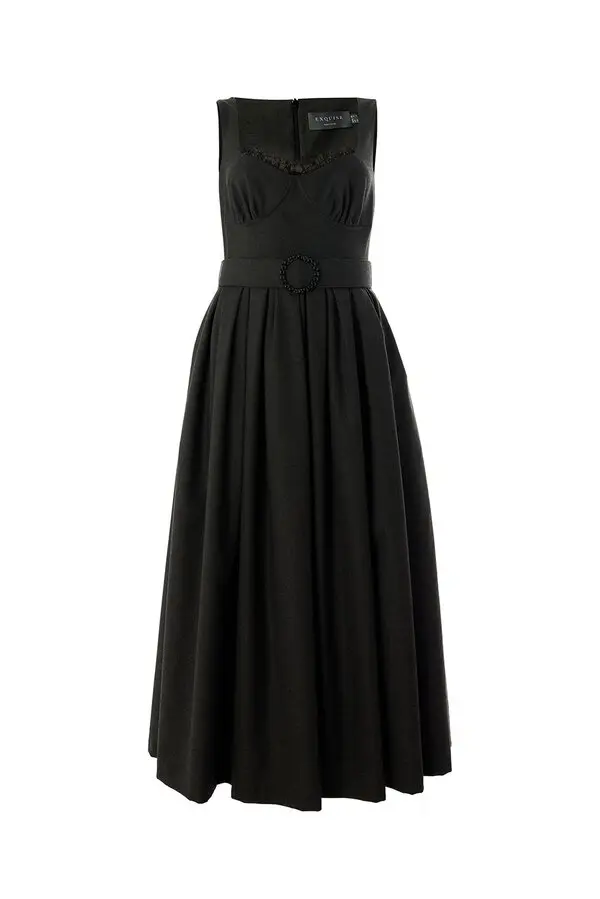 EXQUISE Fit-and-flare Midi Dress - Grey