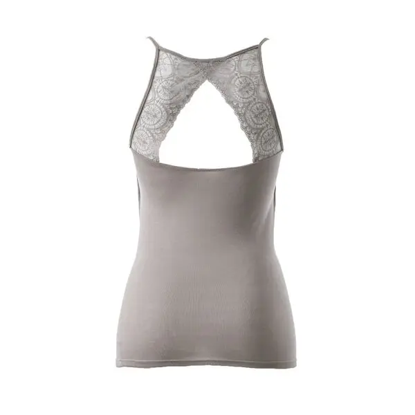 AROMATIQUE Cotton Camisole With Leavers Lace - Grey