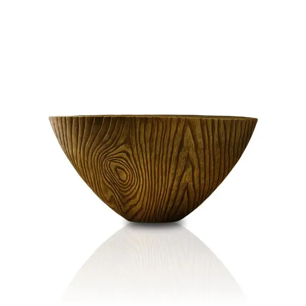 MARLETH Zen Bowl Vase – Sculptural Wood-texture Decorative Centerpiece - Brown