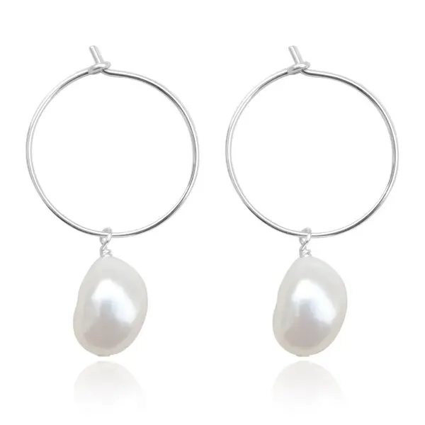 KIRI & BELLE Elle Pearl Drop Hoop Earrings - Silver