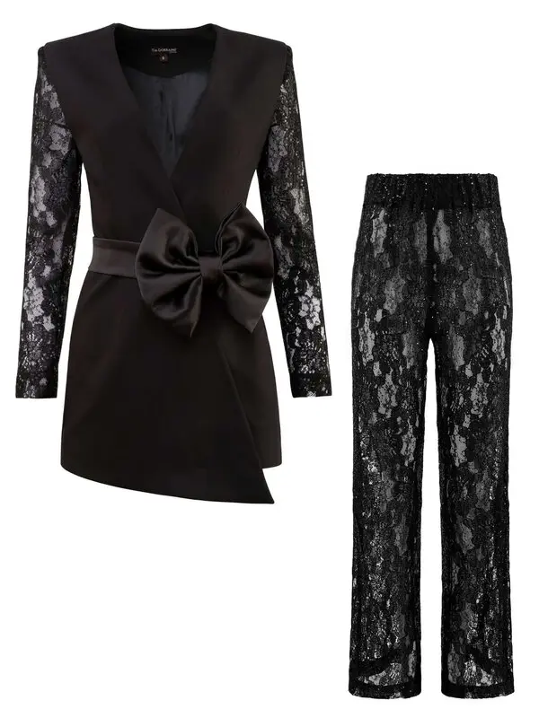 TIA DORRAINE Sequin Lace Blazer And Trouser Set - Black