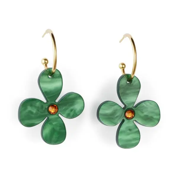 TOOLALLY Daisy Hoop Earrings - Green/gold