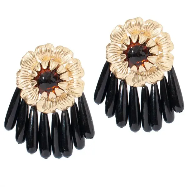 CASTLECLIFF Neutrals Peony Drop Earrings - Black