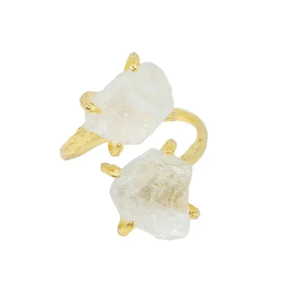 WJY STUDIO LONDON Elemental Birth Natural White Crystal Adjustable Ring - White/gold