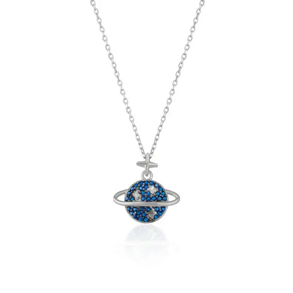 SPERO LONDON Saturn Necklace Sterling Silver - Blue/silver
