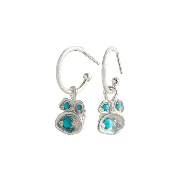 CLAIRE HILL DESIGNS Turquoise Lichen Hoop Earrings - Silver