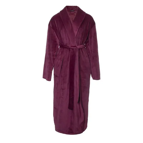 PRETTY YOU Velour Longline Robe In Bordeaux - Red