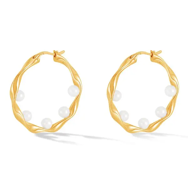 DOWER & HALL Waterfall Baroque Pearl Hoop Earrings - Gold