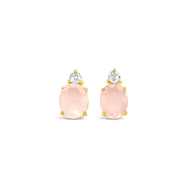 GEM BAZAAR JEWELLERY Rose Quartz And Cubic Zirconia Stud Earrings - Gold/white/pink