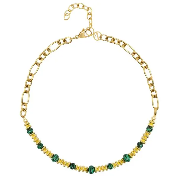 NIALAYA JEWELRY Gold Plated Chain Choker With Malachite Beads - Gold/green