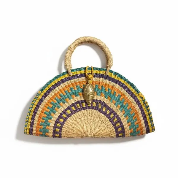 SOKONA Handwoven Half-moon Basket Bag - Blue