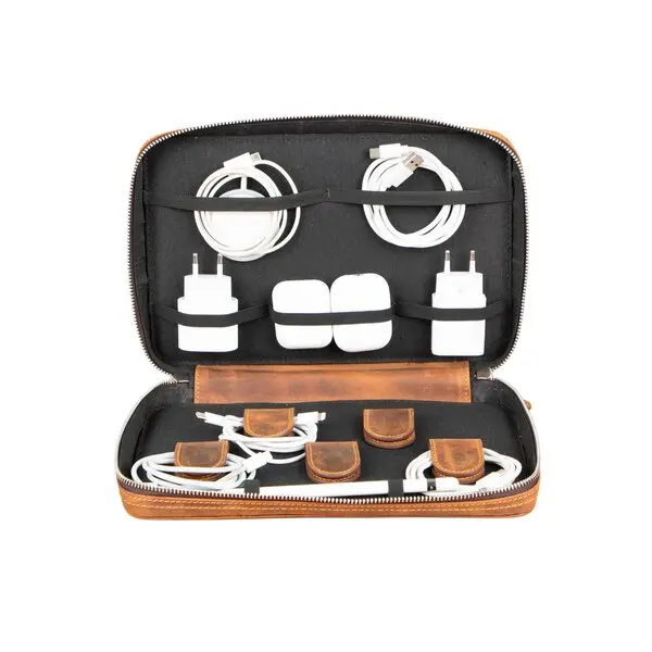 LEATHERE Leather Tech Organizer Case Rich Oslo - Brown