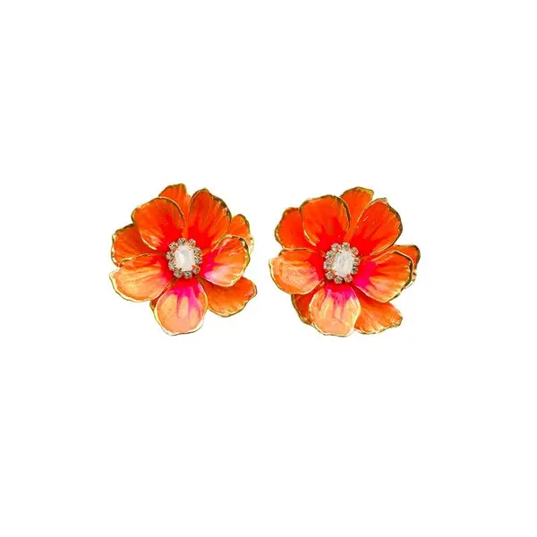 THE PINK REEF Floral Drop Earrings - Orange