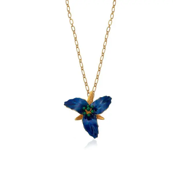 MILOU JEWELRY Lily Flower Pendant Necklace - Blue