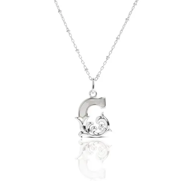 KASUN LONDON Solid G Initial Necklace With Mother Of Pearl - Silver