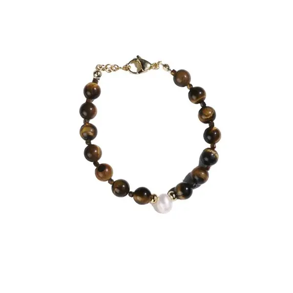URBANE JEWELRY STUDIO Tiger's Eye Bead Bracelet - Brown/gold