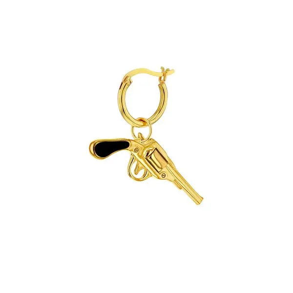 TRUE ROCKS 18kt Gold-plated Mini Retro Pistol Charm Hoop Earring - Black