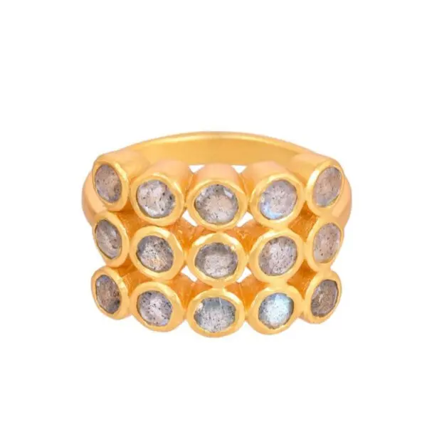 OPIUM JEWELS Jali Tier Cocktail Ring Labradorite - Green/blue/grey