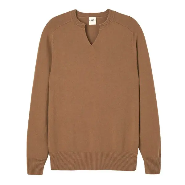 SALTS CASHMERE Neutrals Split Crew Neck Sweater - Brown