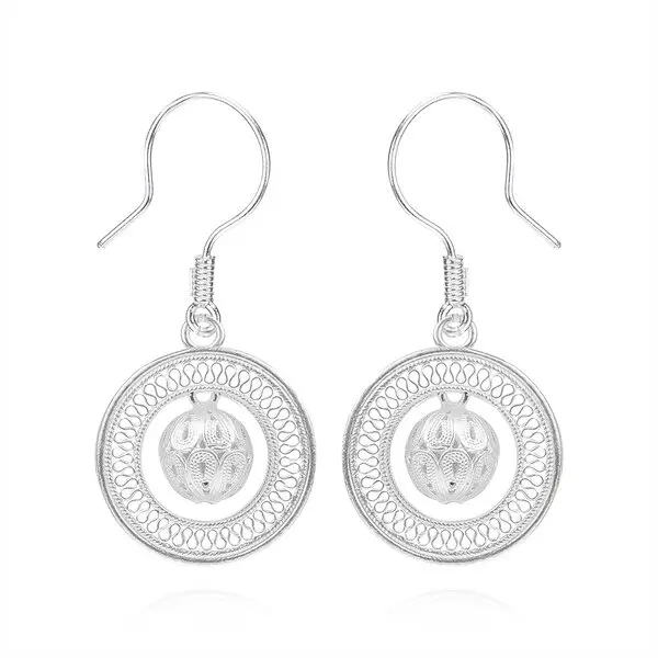 FAR EAST JEWELRY Handcrafted Hydrangea Drop Earrings - Silver