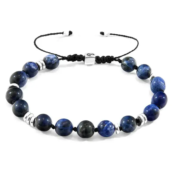 ANCHOR & CREW Agaya Silver & Stone Beaded Macrame Bracelet - Blue