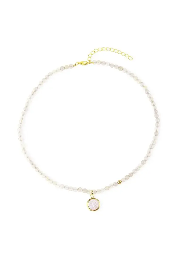 Saachi Agate Gemstone Beaded Necklace With Druzy Pendant - Brown