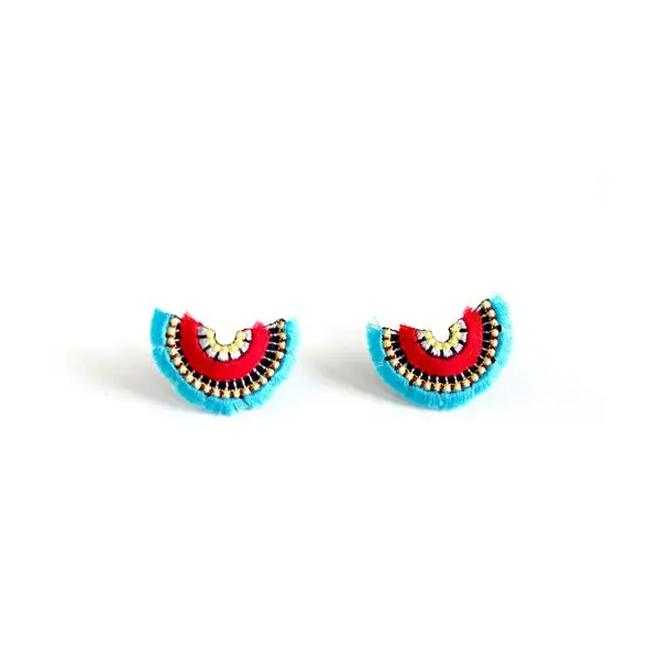 NANA WATANABE Bloom Petal-like Embroidered Earrings - Blue/red