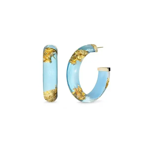GOLD & HONEY Gold Leaf Hoop Earrings - Gold/blue