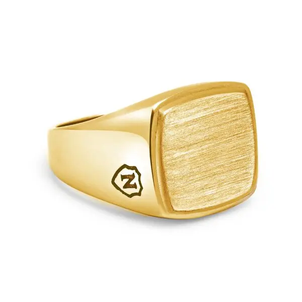 NIALAYA JEWELRY Plated Stainless Steel Signet Ring With Brushed Finish - Gold