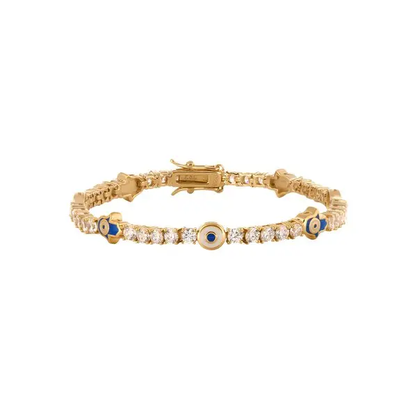 KARMA AND LUCK Evil Eye & Hamsa Tennis Bracelet - Blue/white/gold
