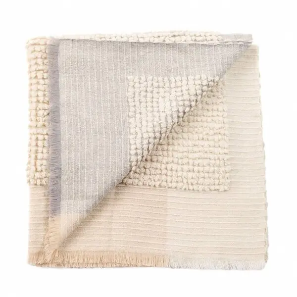 STUDIO VARIOUSLY Butterscotch Handloom Textured Plush Merino Throw - White