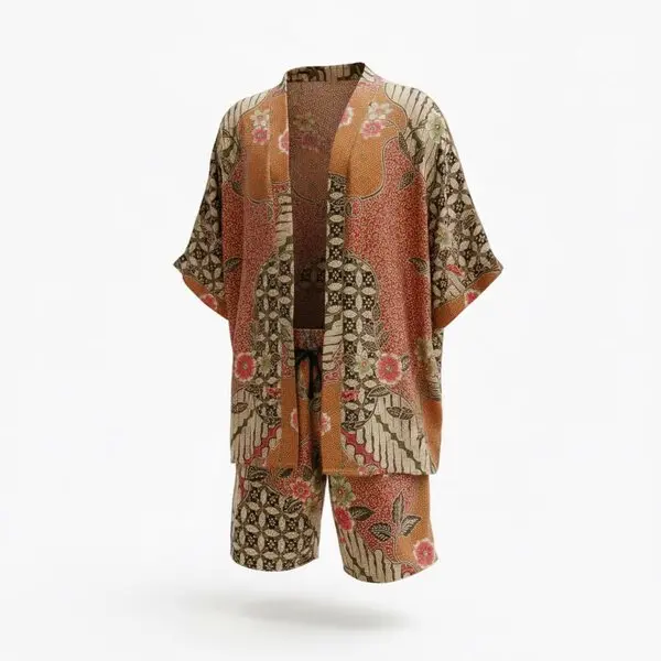 ORIGIN OF HEARTS Green / Red / Neutrals Marei Floral Resort Kimono Set - Green/red