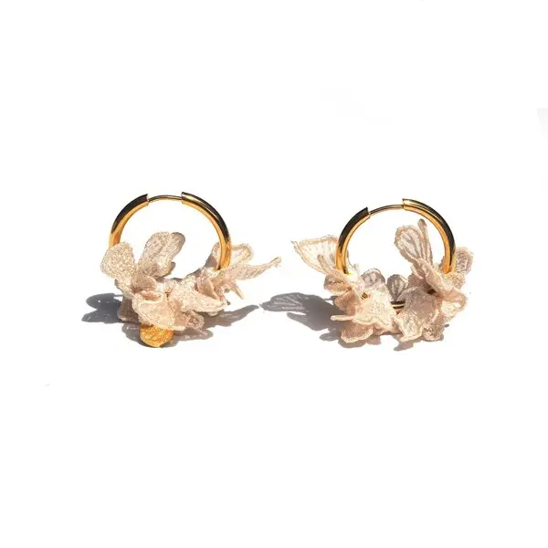 NANA WATANABE Swell Wave-inspired Embroidered Hoop Earrings - White