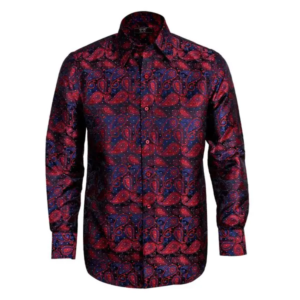 DAVID WEJ Kensington Paisley Jacquard Shirt – Wine