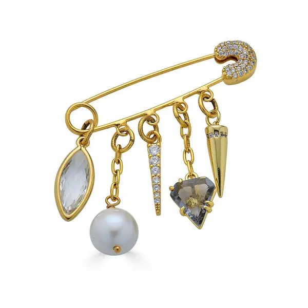 LONI PAUL JEWELRY Gold Plated Charmed Brooch - Gold/white