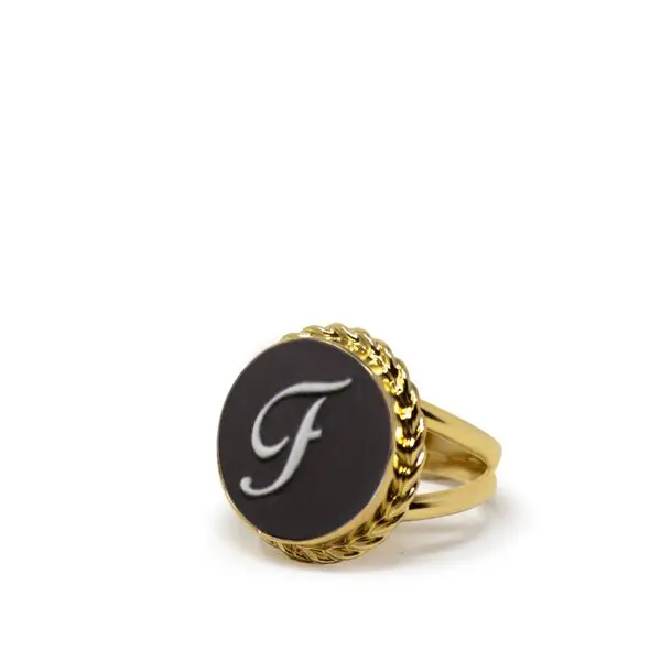 VINTOUCH ITALY Vermeil Initial Cameo Ring - Gold/black