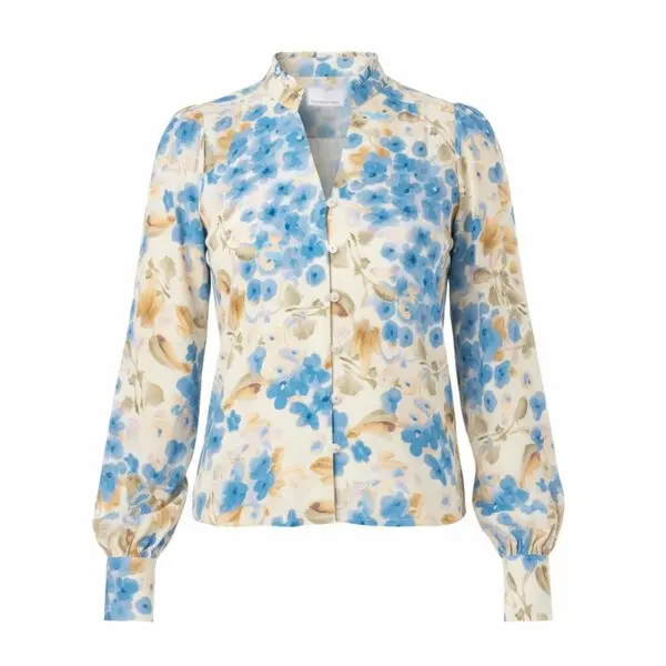 FRANCHETTI BOND Filide Pansies Ruffle Neck Blouse - Blue