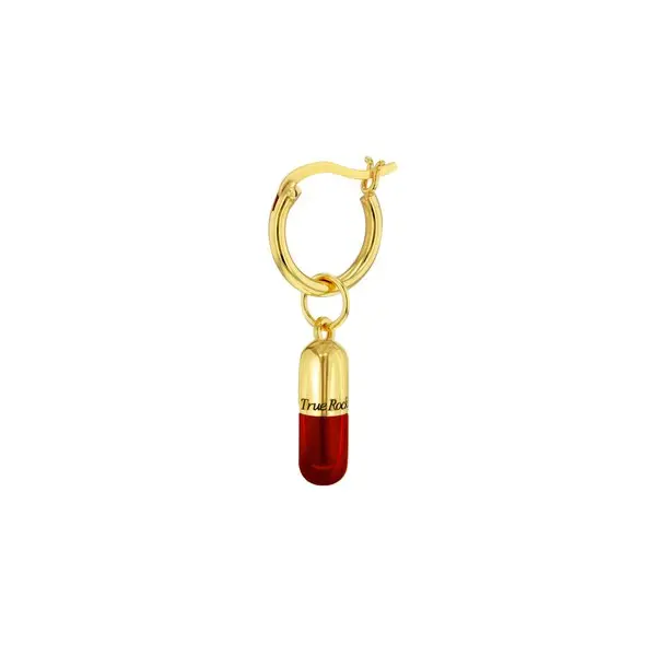 TRUE ROCKS Enamel And Gold Plated Mini Pill Hoop Earring - Red
