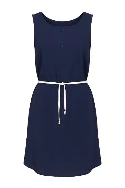 CONQUISTA Solid Color Straight Dress With Belts
