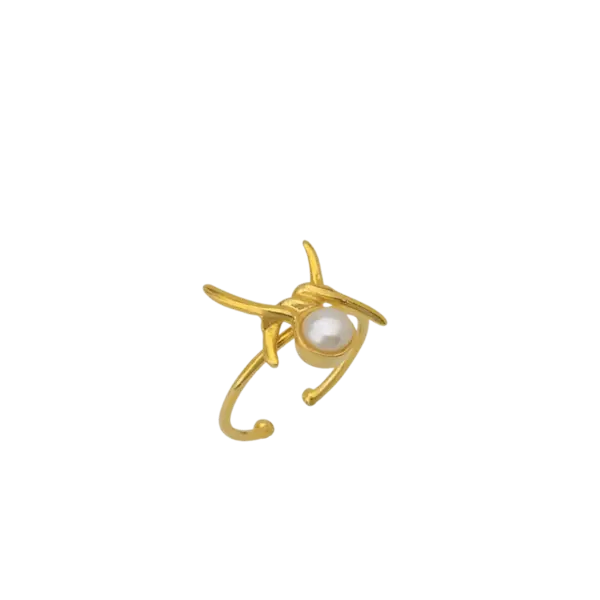 SPERO LONDON Barbed Wire Pearl Ring - Gold