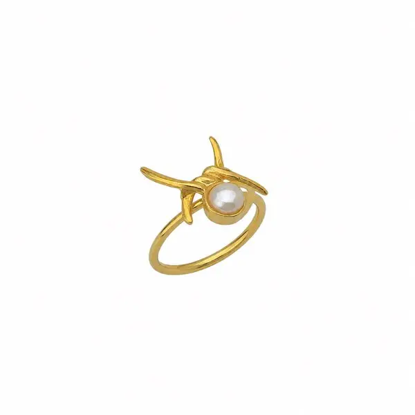 SPERO LONDON Barbed Wire Pearl Ring - Gold
