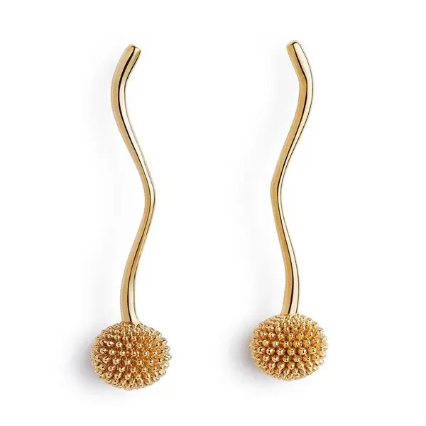 TOOLALLY Long Pom Pom Drop Earrings Vermeil - Gold