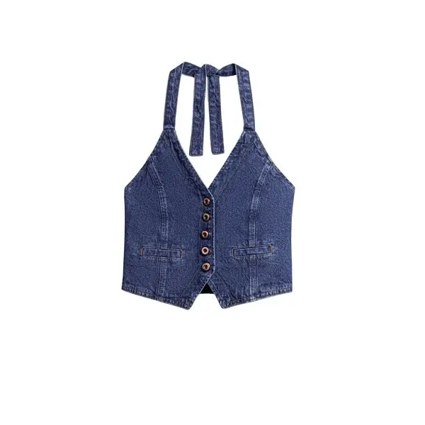 NOCTURNE Halter Neck Denim Vest - Blue
