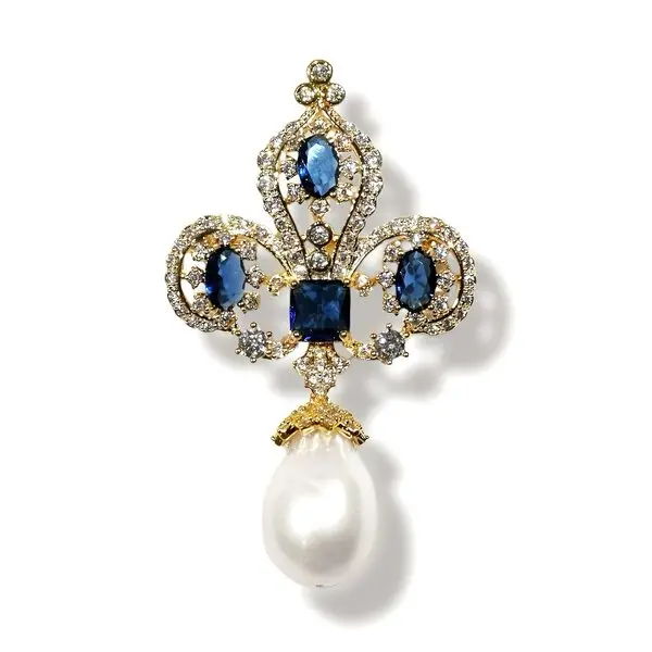 NINEMOO Iris Natural Pearl Brooch & Pendant - Gold/blue